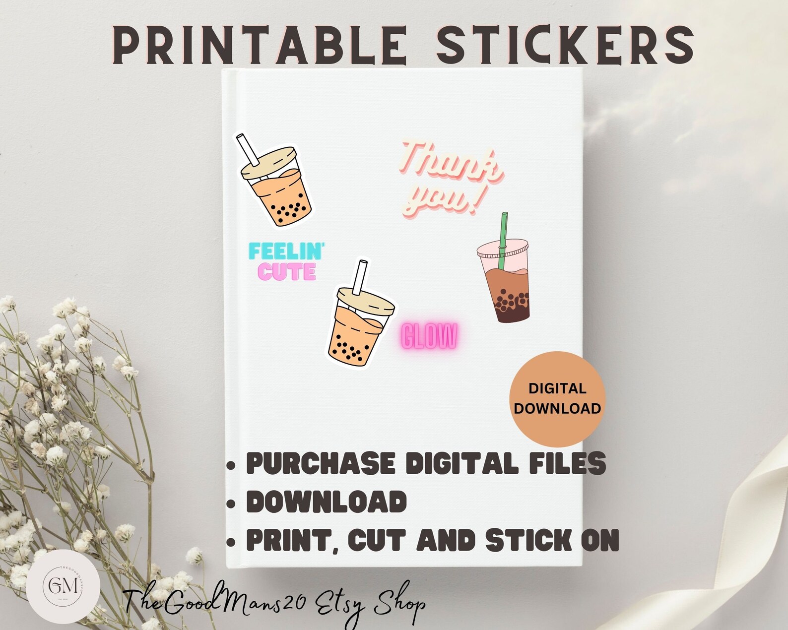 Printable Stickers Boba Tea Stickers Bubble Tea Digital - Etsy