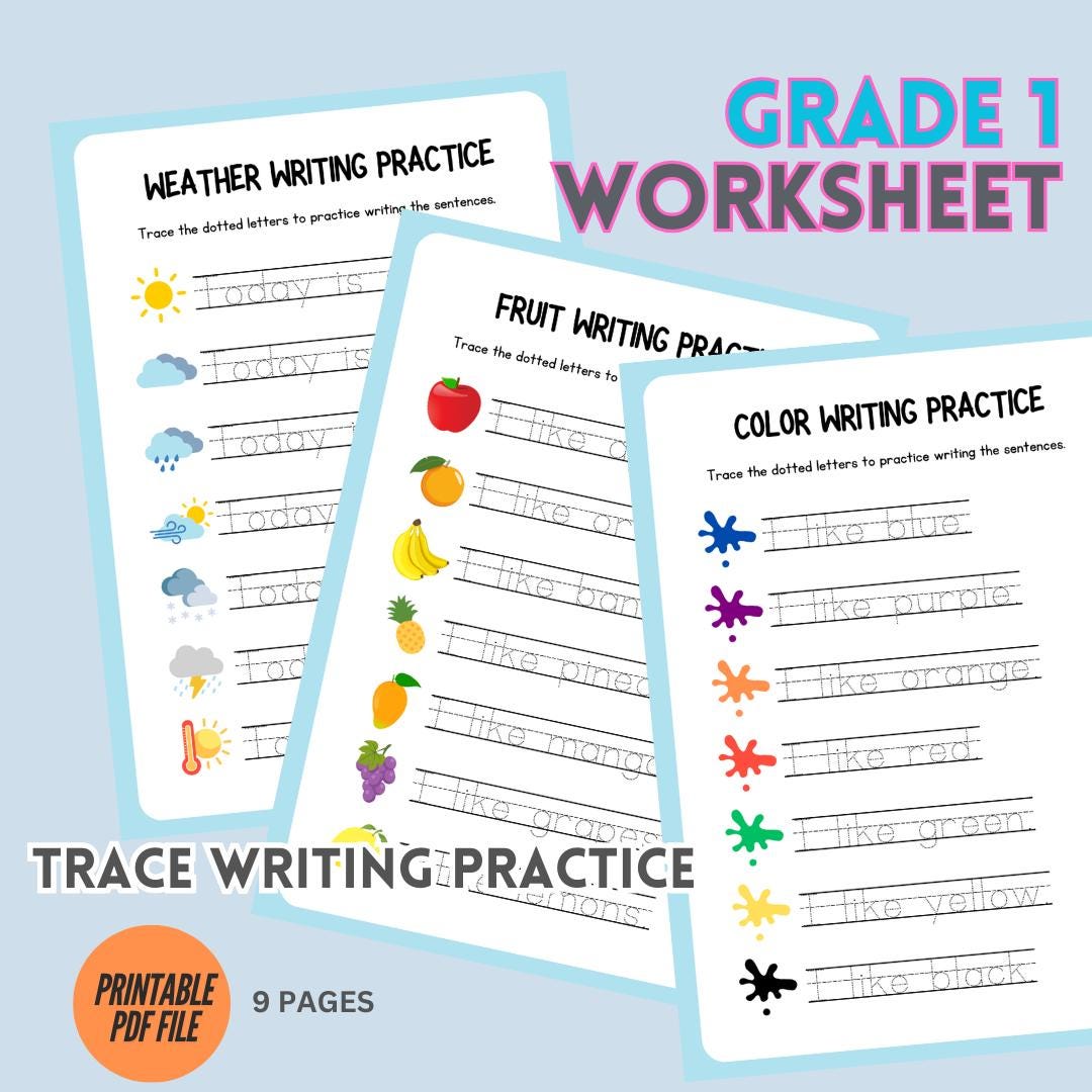 Grade 1 Writing Practice, Colorful Trace Writing Practice, English ...