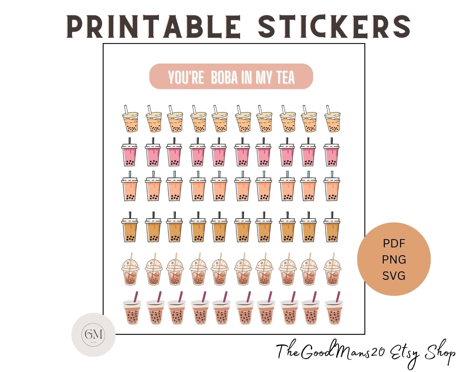 Printable Stickers, Boba Tea Stickers, Bubble Tea, Digital Stickers - Etsy