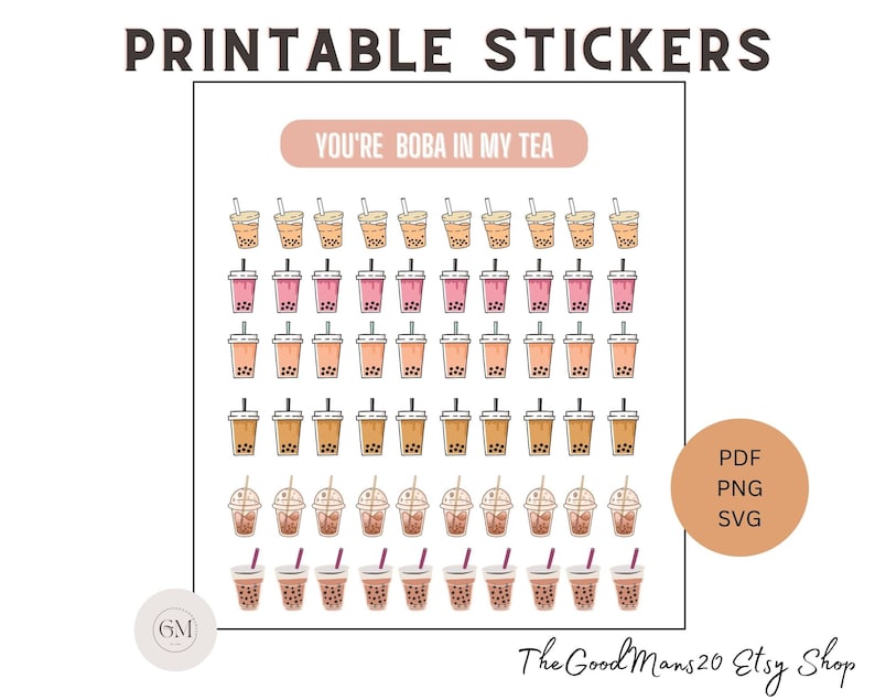 Printable Stickers, Boba Tea Stickers, Bubble Tea, Digital Stickers - Etsy