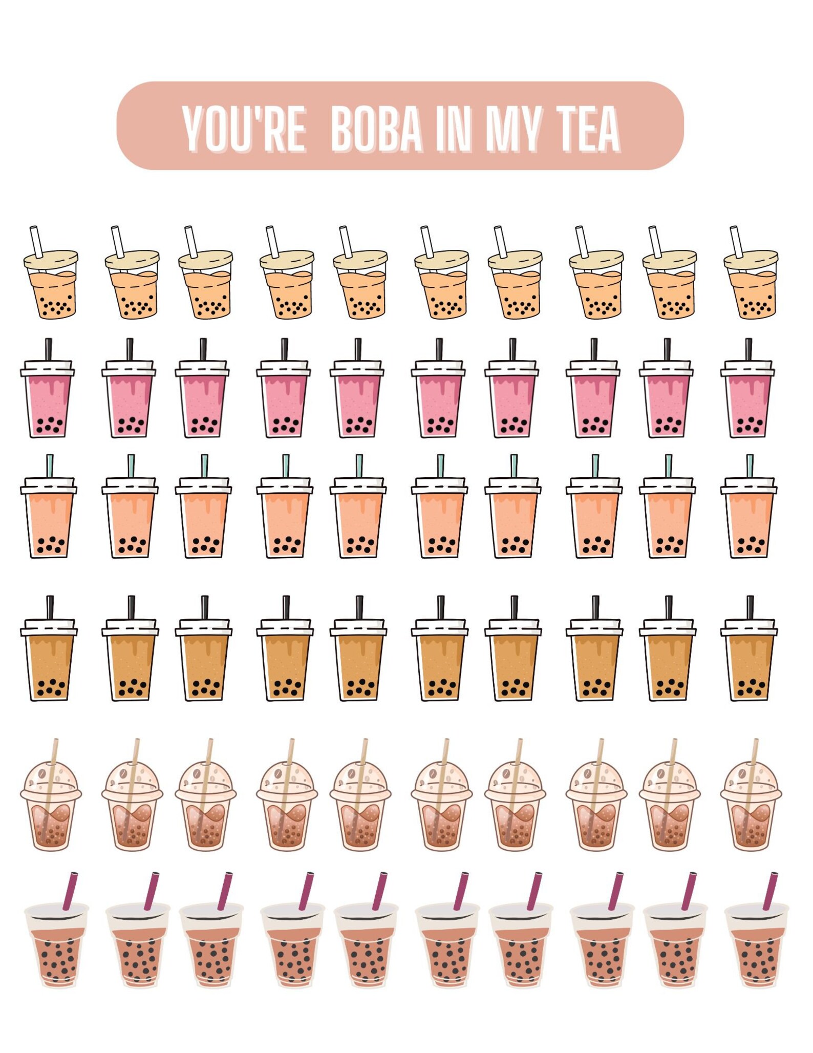 Printable Stickers Boba Tea Stickers Bubble Tea Digital - Etsy