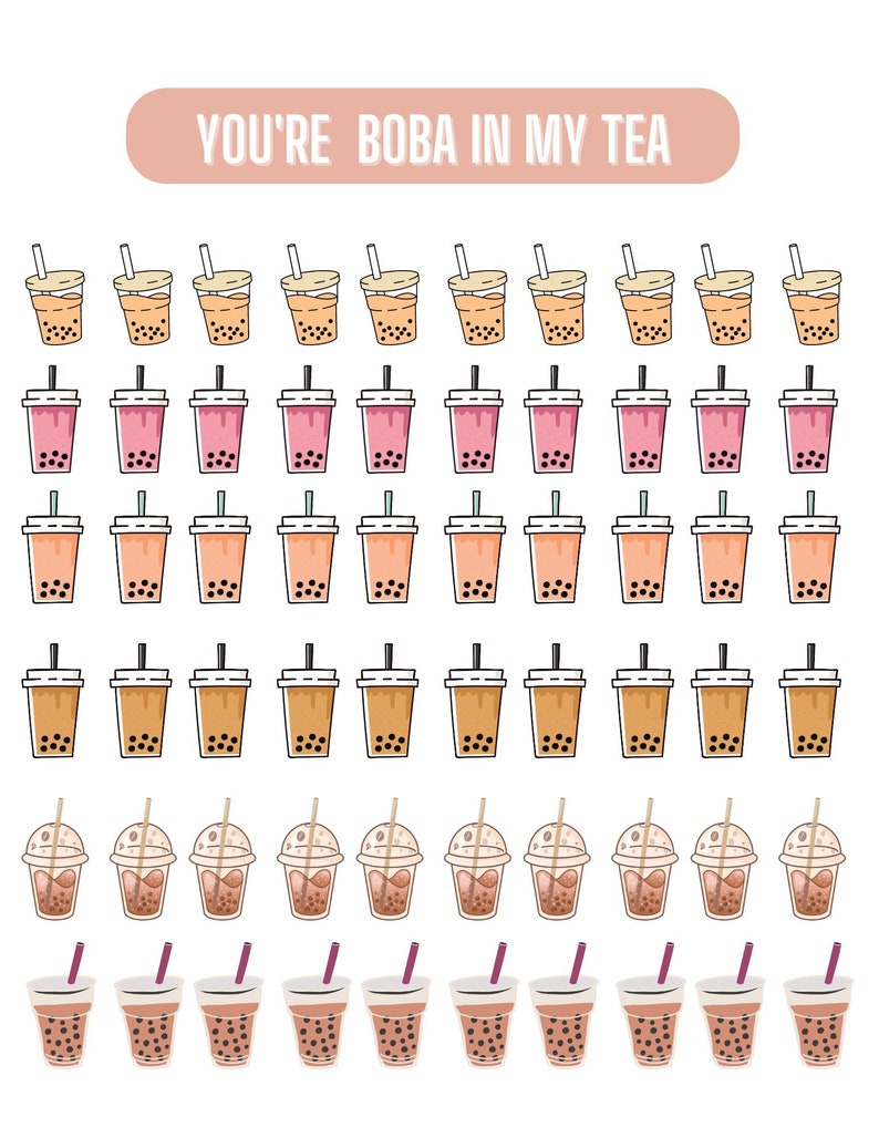 Printable Stickers, Boba Tea Stickers, Bubble Tea, Digital Stickers - Etsy