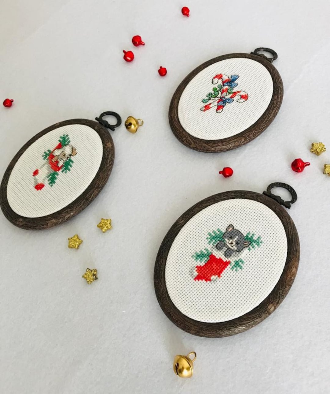 Décoration de Noël, cadre de broderie suspendu, broderie au point de ...