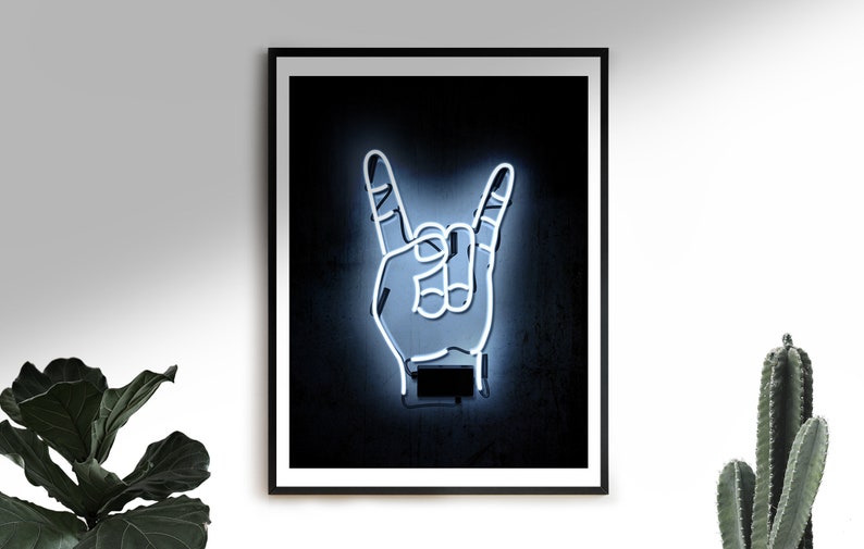Neon Sign Poster, Rock N Roll, Rock Hand Sign, Wall Decor - Etsy