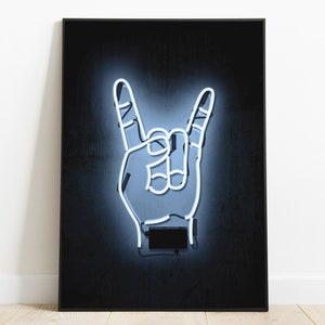 Neon Sign Poster, Rock N Roll, Rock Hand Sign, Wall Decor - Etsy