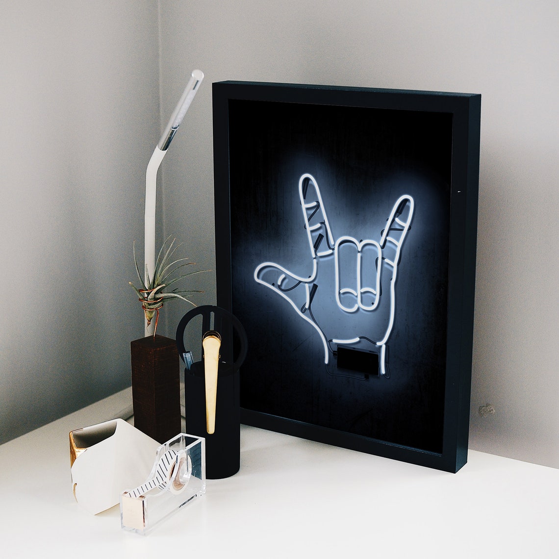 Neon Sign Poster Rock N Roll Hand Sign Love Sign Wall - Etsy