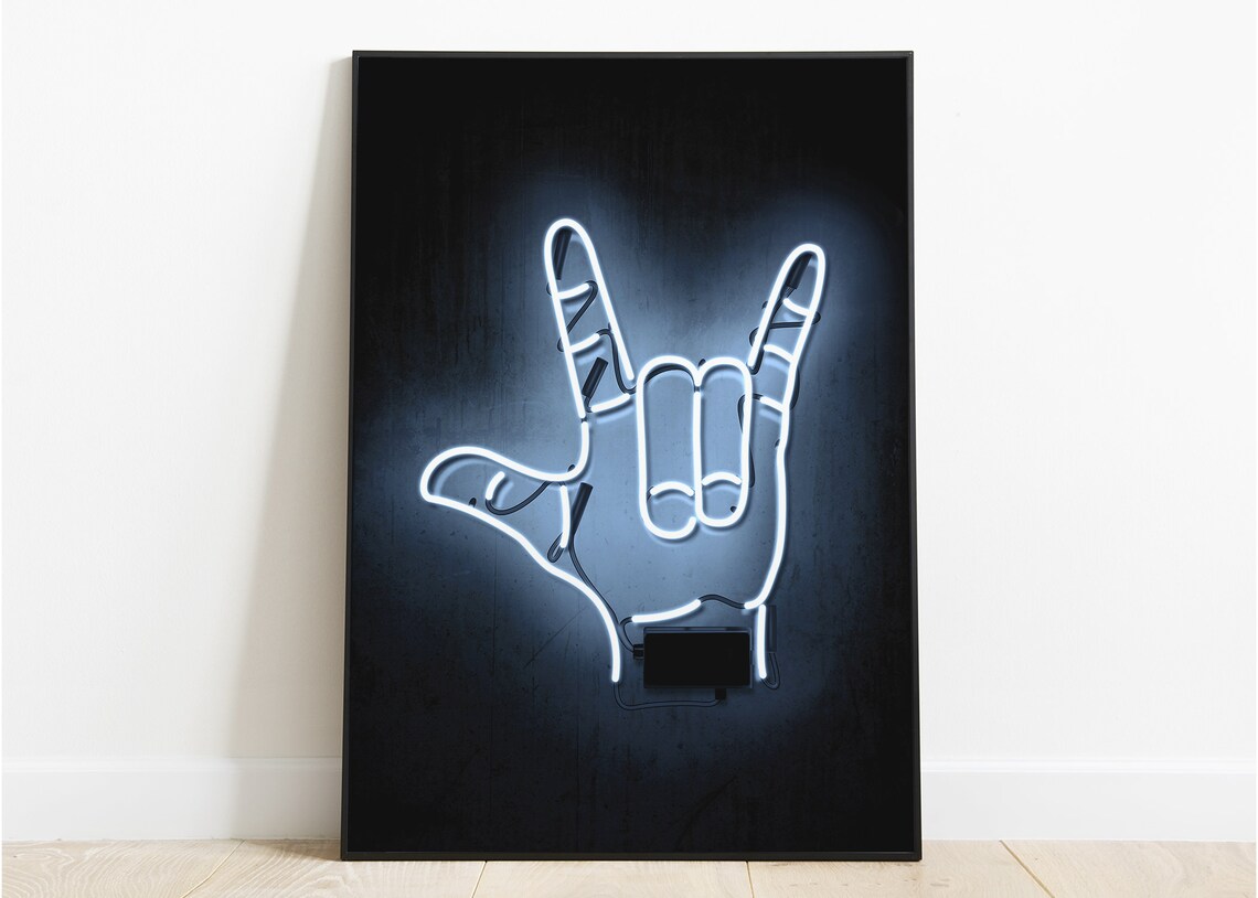 Neon Sign Poster Rock N Roll Hand Sign Love Sign Wall - Etsy