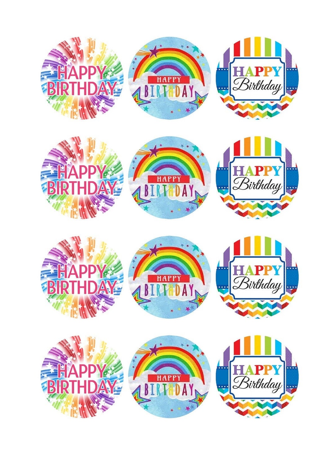 Rainbow Happy Birthday Cupcake Toppers / Rainbow Birthday / Labels ...