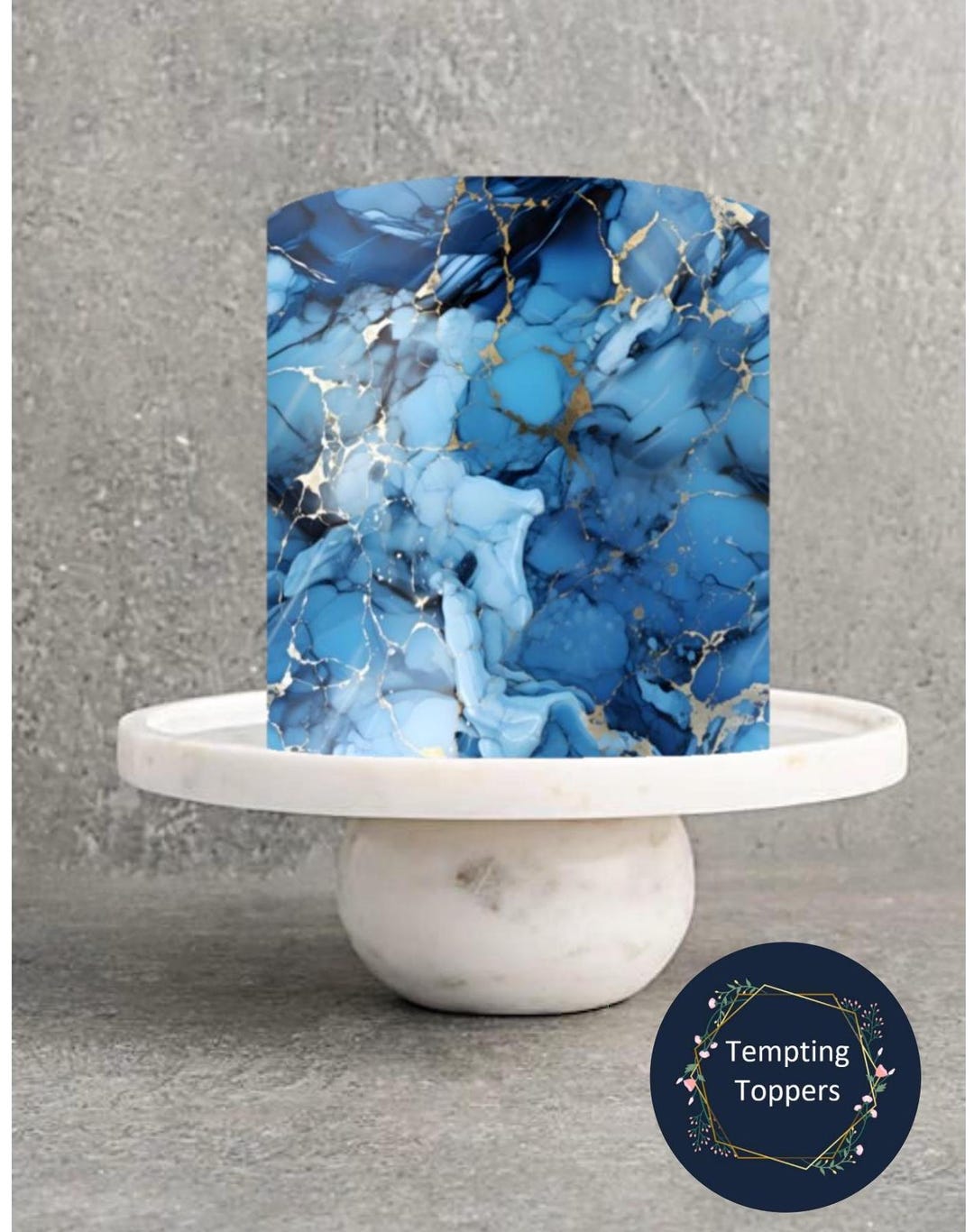 Edible Blue Marble Cake Wrap, Marble Cake Topper, Blue Cake Wrap, Blue ...
