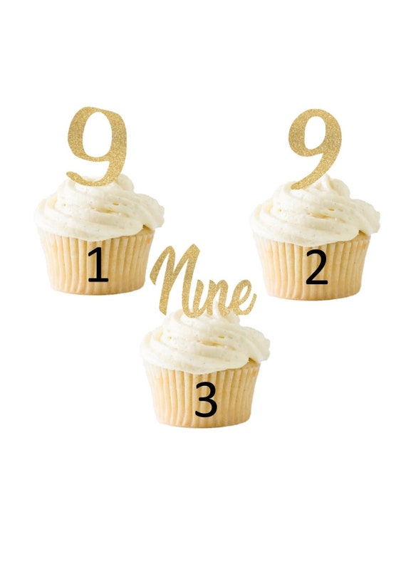 Number 9 Cupcake Toppers / Nine Cupcake Toppers / 9th Cupcake - Etsy