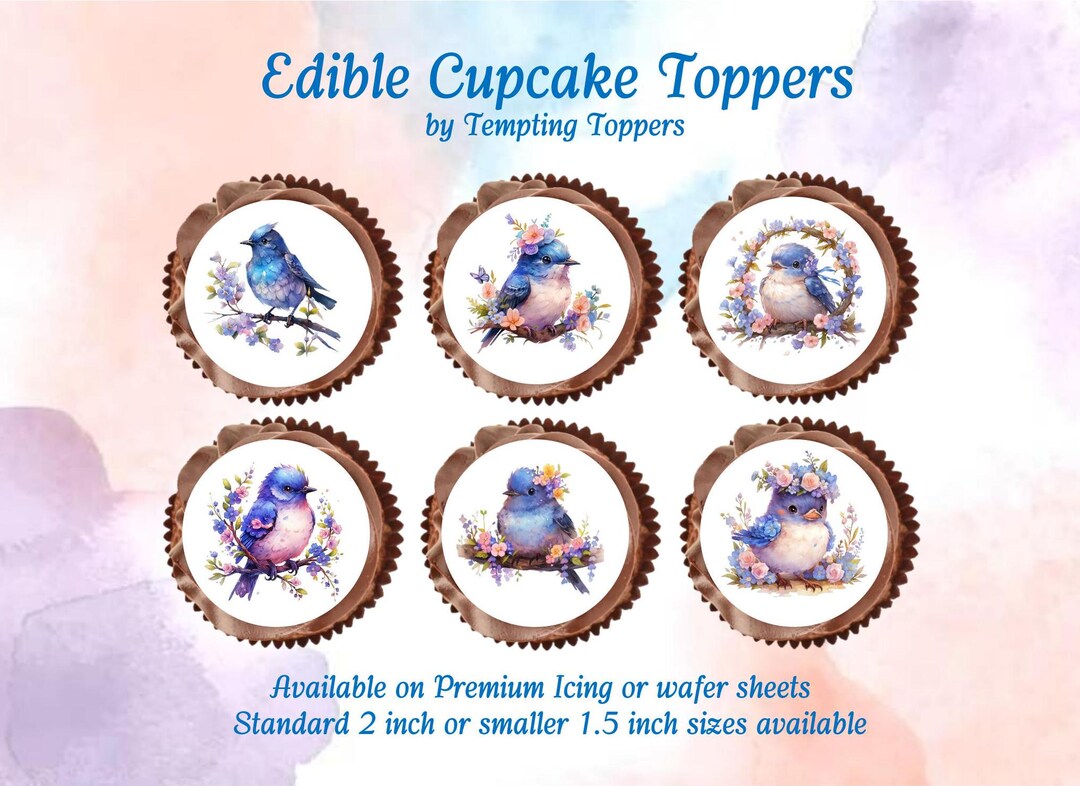 Edible Bird Cupcake Toppers - Edible Birds With Flowers Toppers, Blue ...