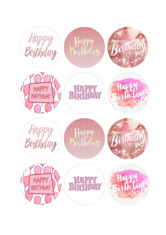 Pink Happy Birthday Cupcake Toppers / Labels / Tags 12 X 2 | Etsy