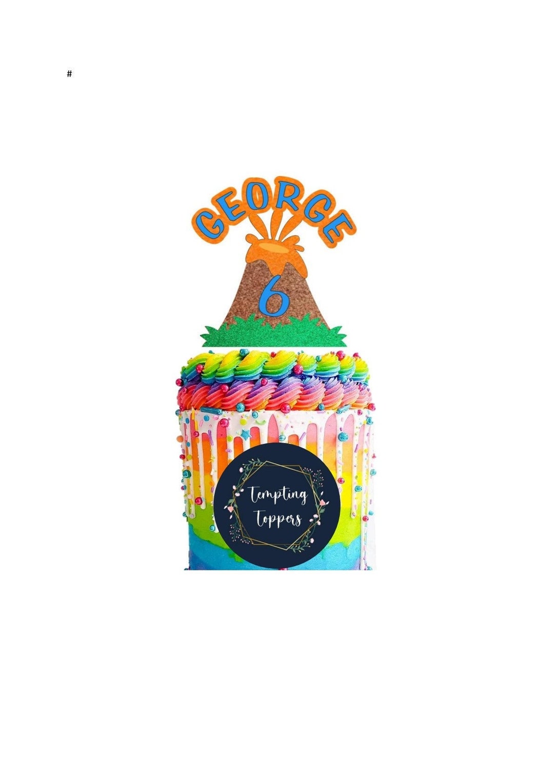 Personalised Volcano Glitter Themed Cake Topper - Personalised Glitter ...