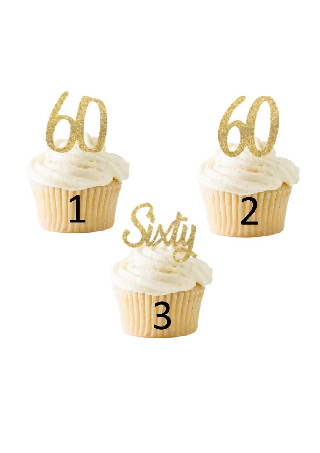 Number 60 Cupcake Toppers / Sixty Cupcake Toppers / 60th Toppers ...