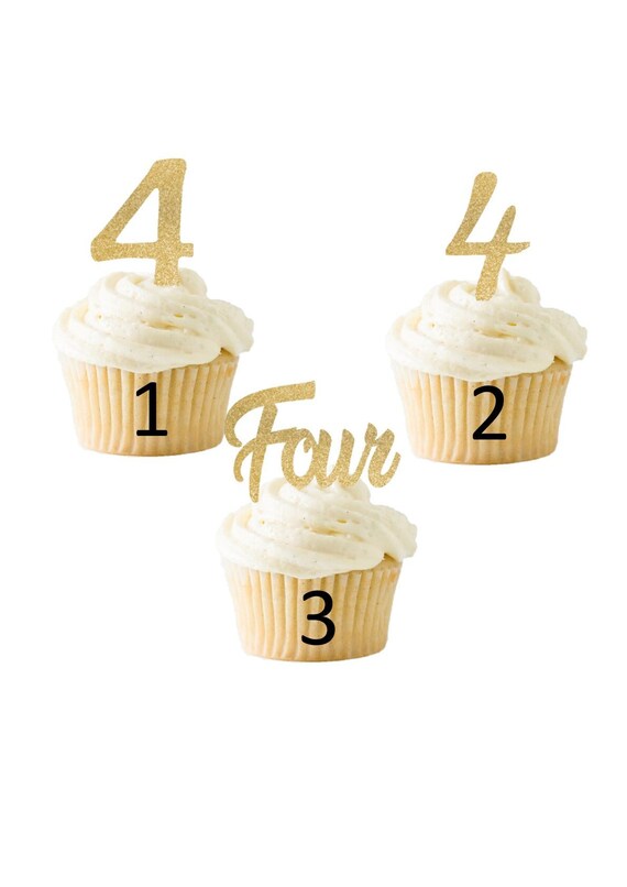 Number 4 Cupcake Toppers / 4th Birthday Cupcake Toppers / Four - Etsy