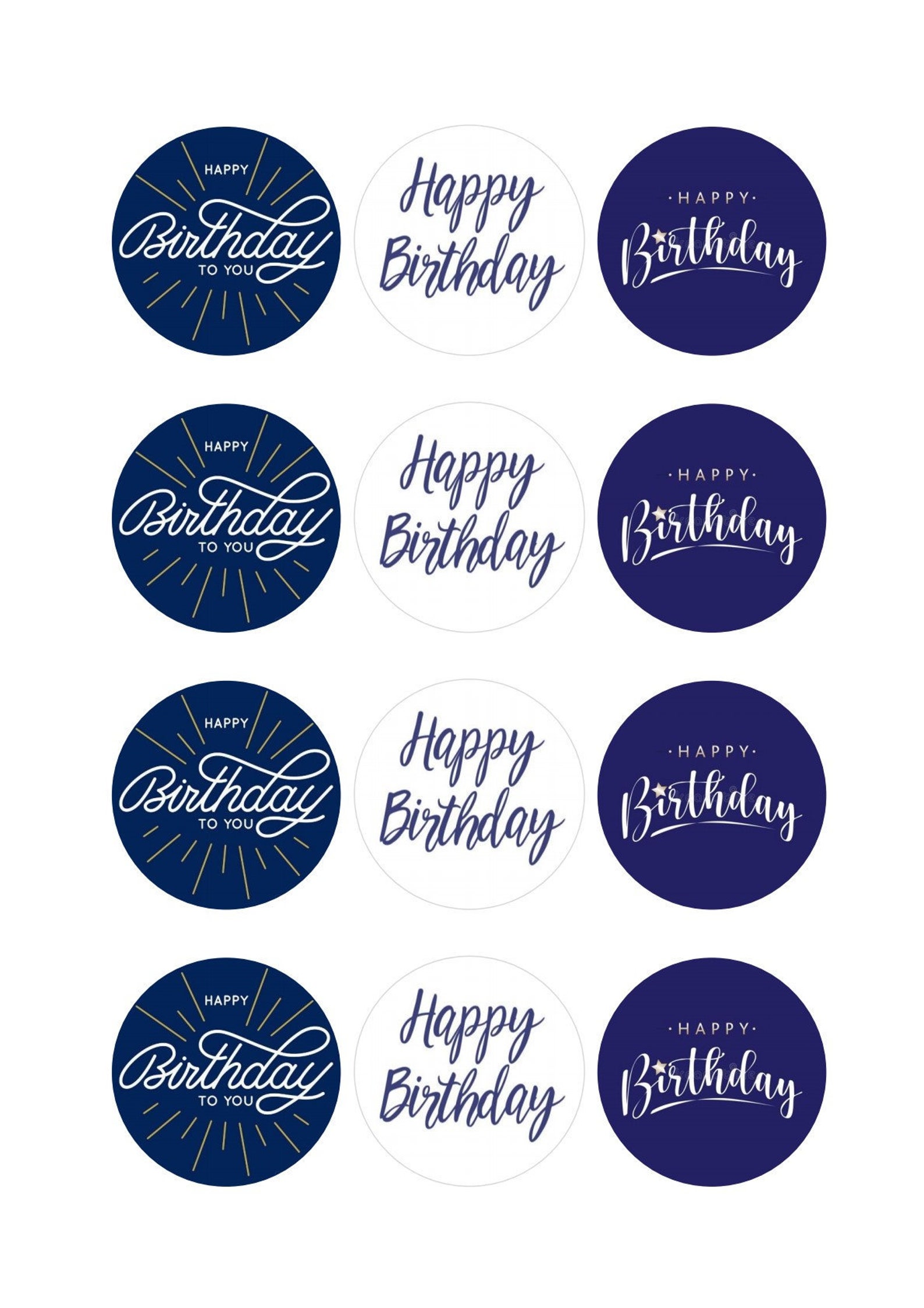Navy Happy Birthday Cupcake Toppers / Male Birthday / Labels / Tags ...