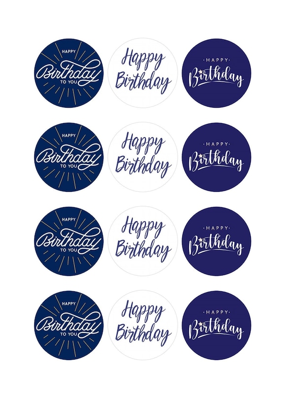 Navy Happy Birthday Cupcake Toppers / Male Birthday / Labels / - Etsy