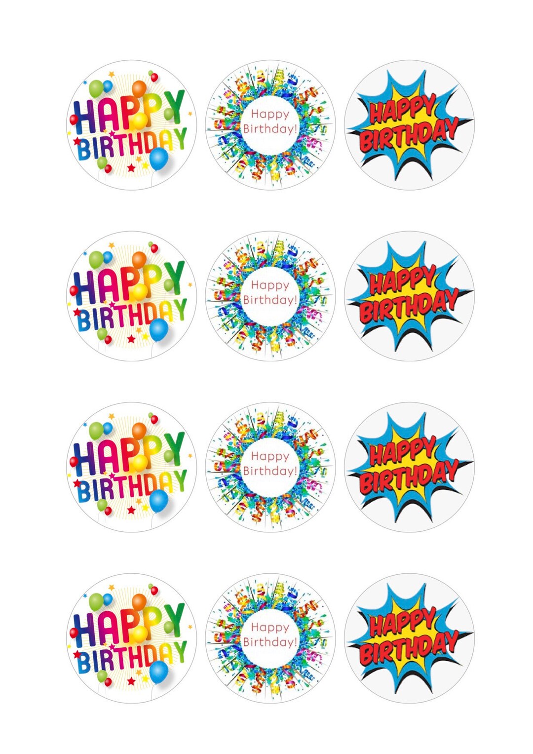 Edible Happy Birthday Cupcake Toppers 2 Inch or 1.5 Inch - Etsy