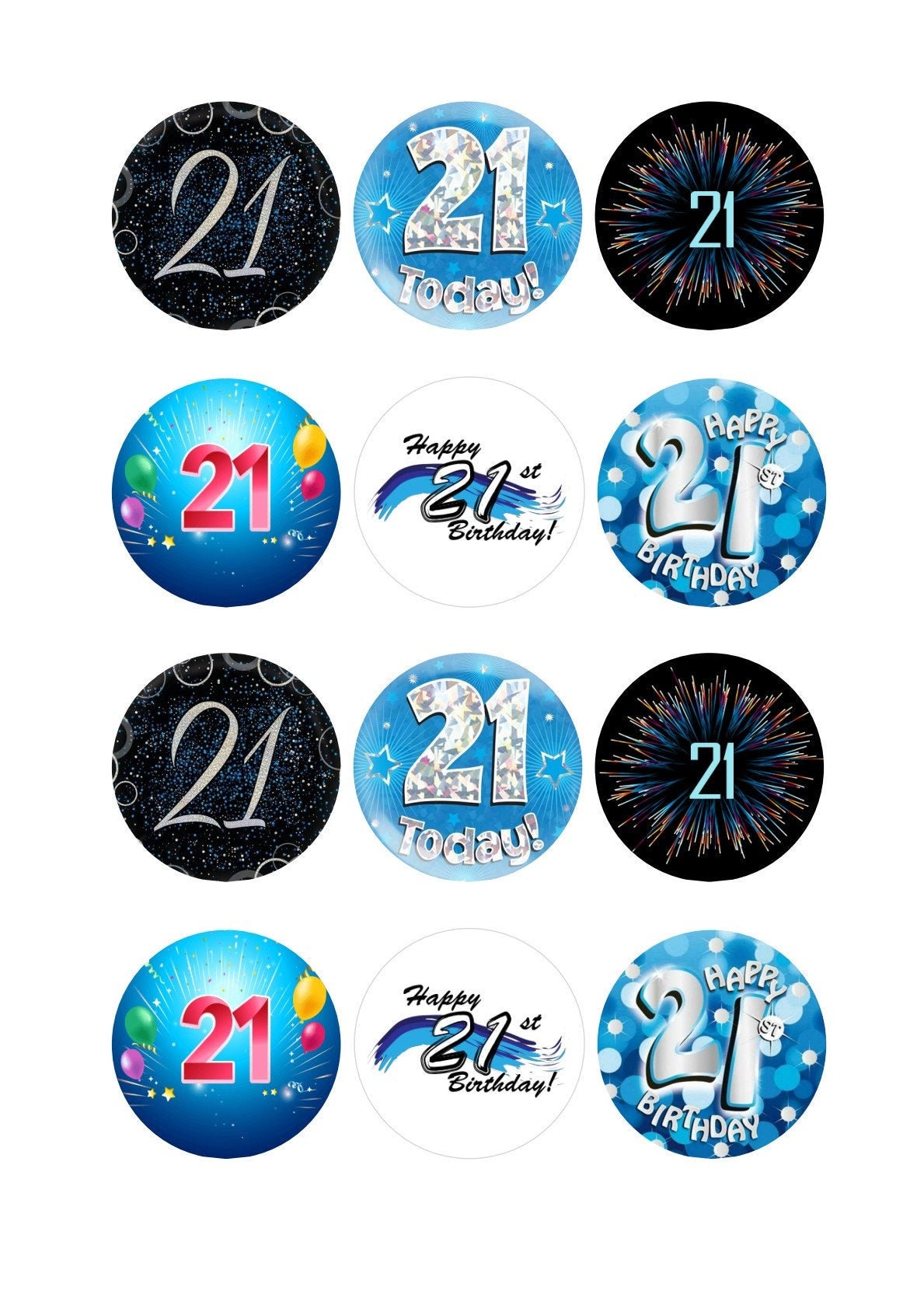 Blue 21st Birthday Cupcake Toppers / Labels / Tags 12 X 2 - Etsy