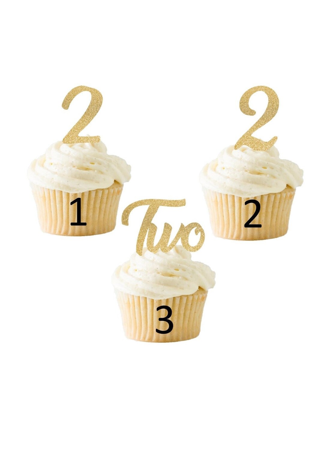 Number 2 Cupcake Toppers / Two Cupcake Toppers / 2nd Toppers / Glitter ...