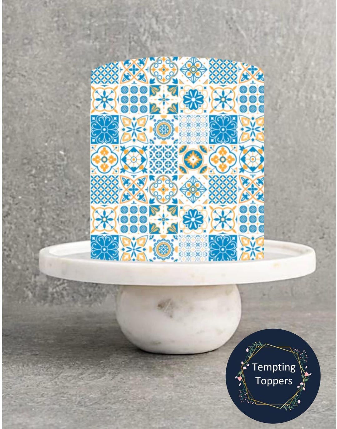 Edible Italian Tiles Cake Wrap, Blue and Yellow Tiles Cake Topper ...