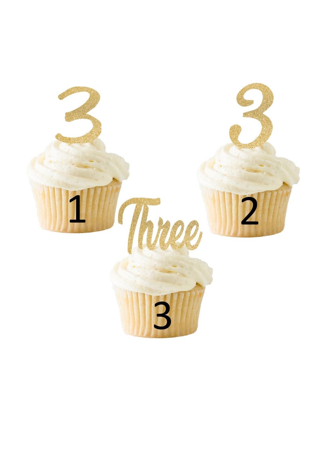 Number 3 Cupcake Toppers / Three Cupcake Toppers / 3rd Birthday Toppers ...