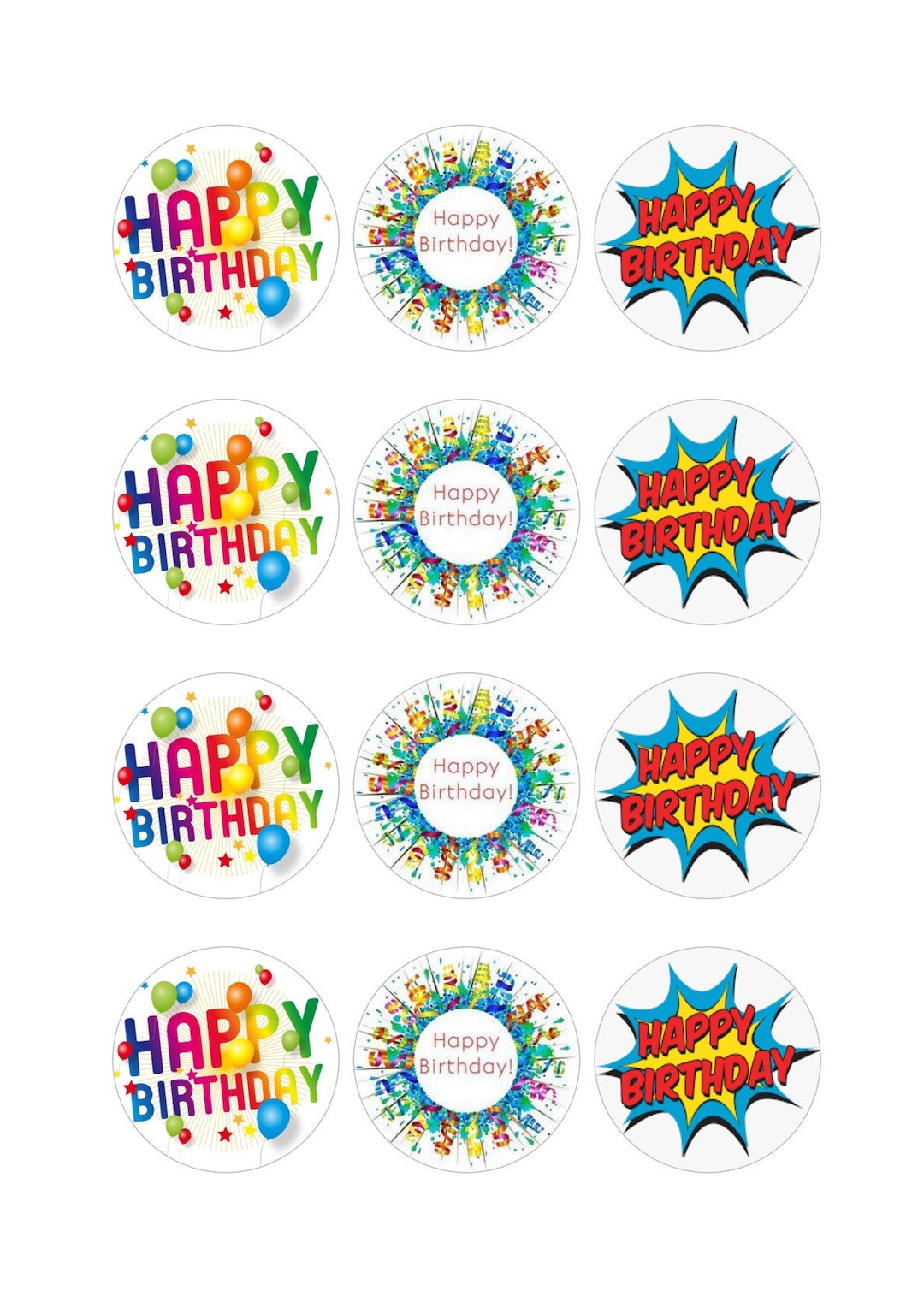 Happy Birthday Cupcake Toppers / Colourful Toppers / Birthday / Labels ...