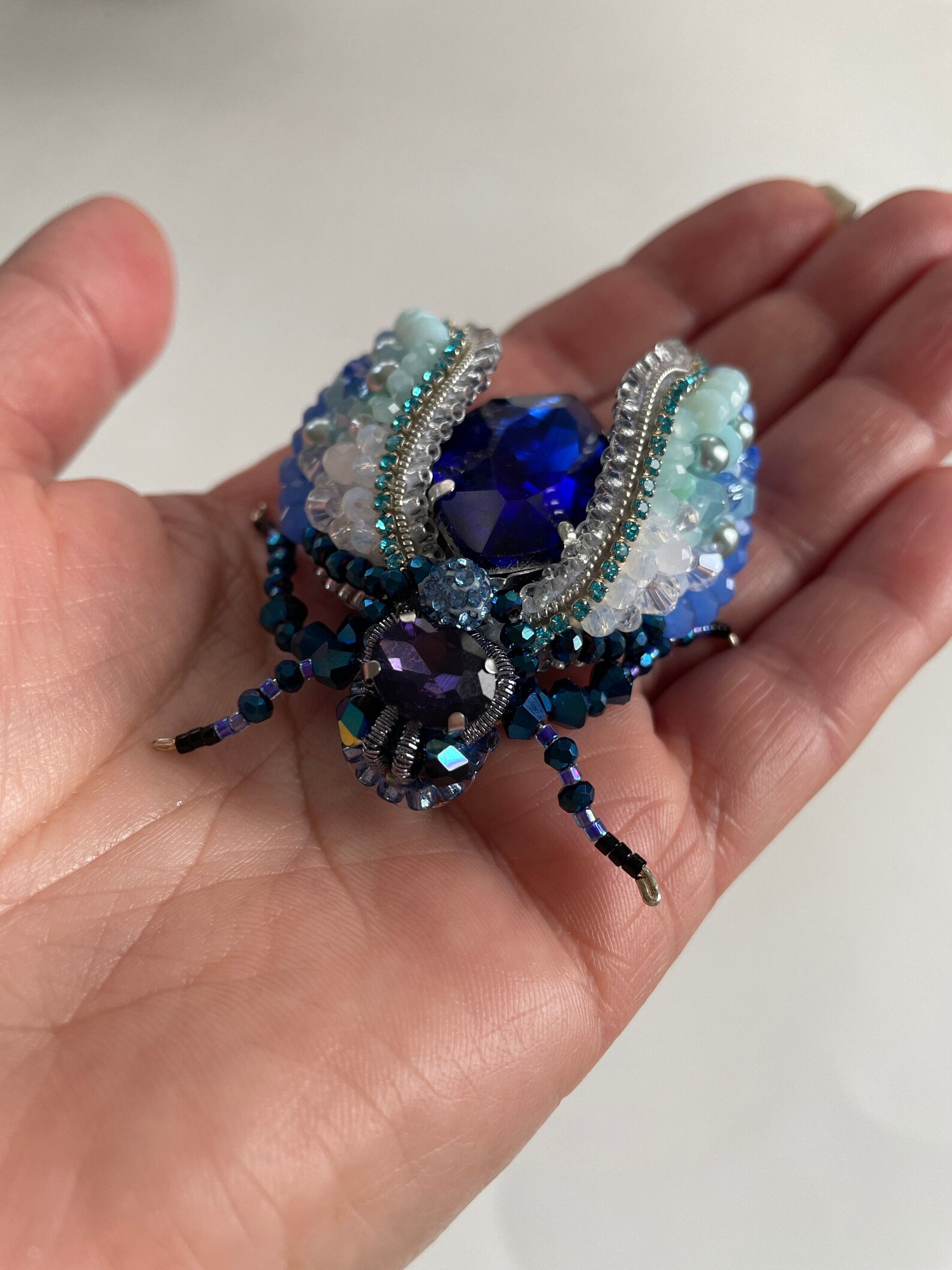 Bug Crystal Brooch Blue Crystals Brooch Handmade - Etsy