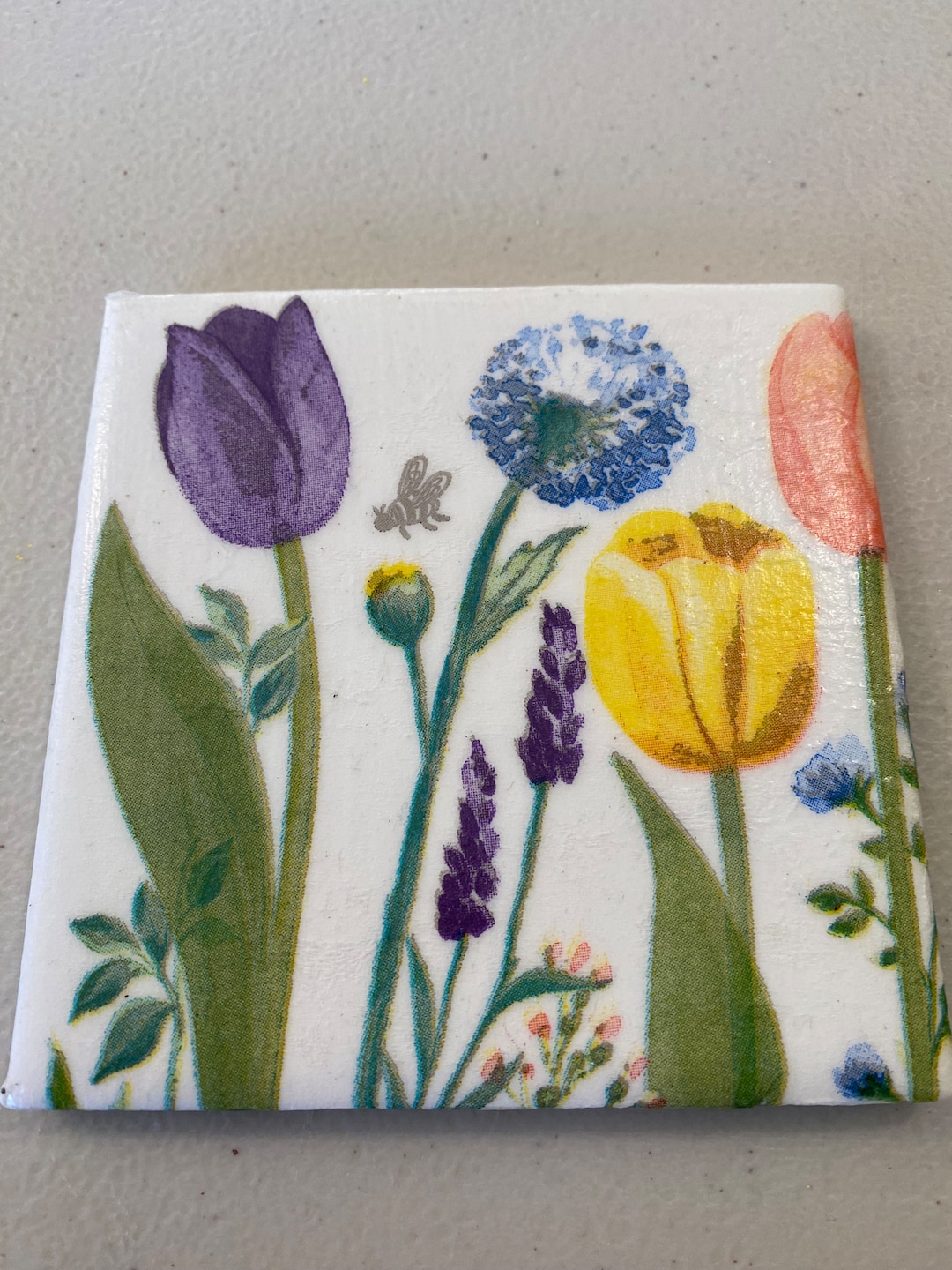 Tulip Design Coasters, Set of 4, Floral Decoupage Coasters, Drink ...