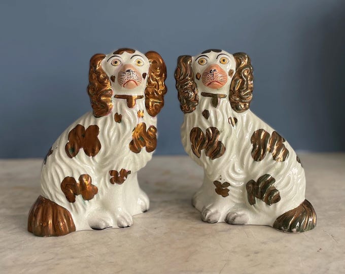 Rare Antique Pair of Staffordshire Dogs // “no. 4” Copper Mantel Dogs ...