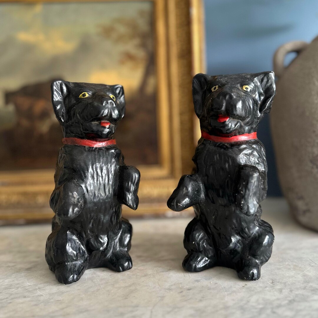 Rare Antique Pair of Scottie Dog Figures // Staffordshire Style Black ...
