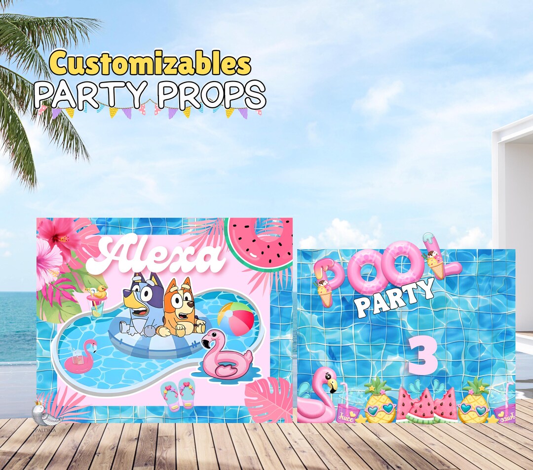 Custom Bluey Pool Birthday Bluey Party Decor Pink Girls Bluey Backdrop ...