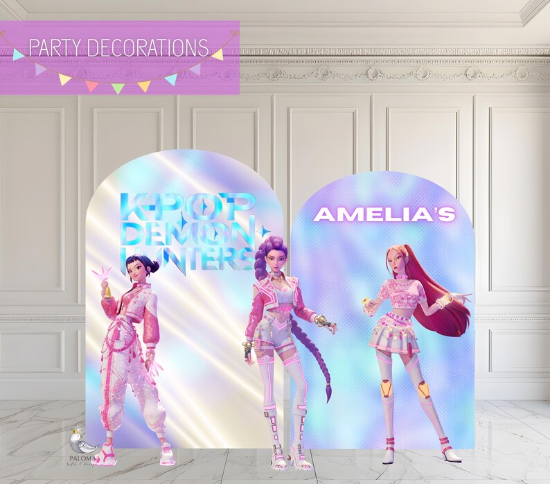 K-pop Themed Party Backdrop Kpop Demon Hunter Standee Cutouts ...