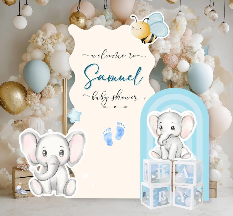 Blue Toile Backdrop and Cutouts Pastel Blue Bear Theme Custom First ...