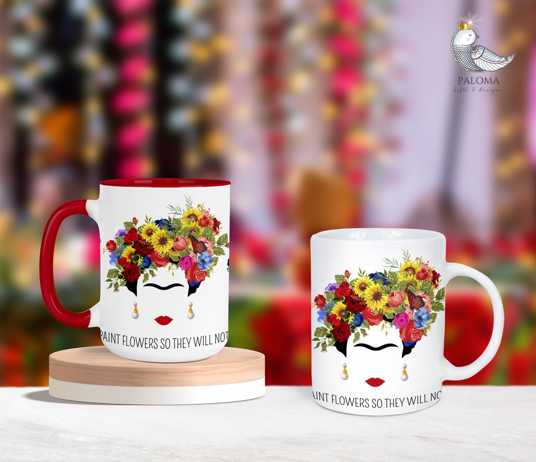Mexican Frida Coffee Mug Frida Ceramic Mug Floral Mexican Cups Colorful ...