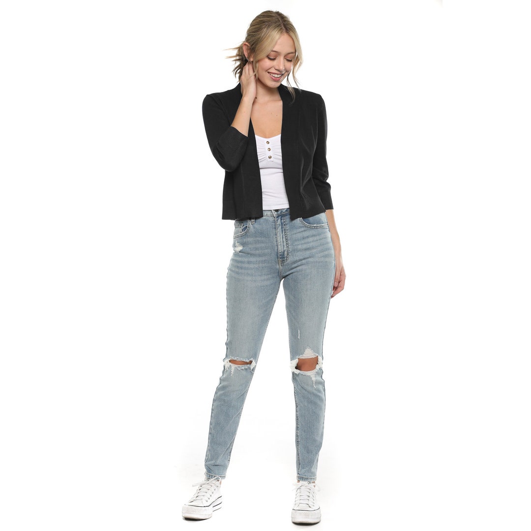 Lightweight Cropped Cardigan: Open Front 3/4 Sleeve - Etsy