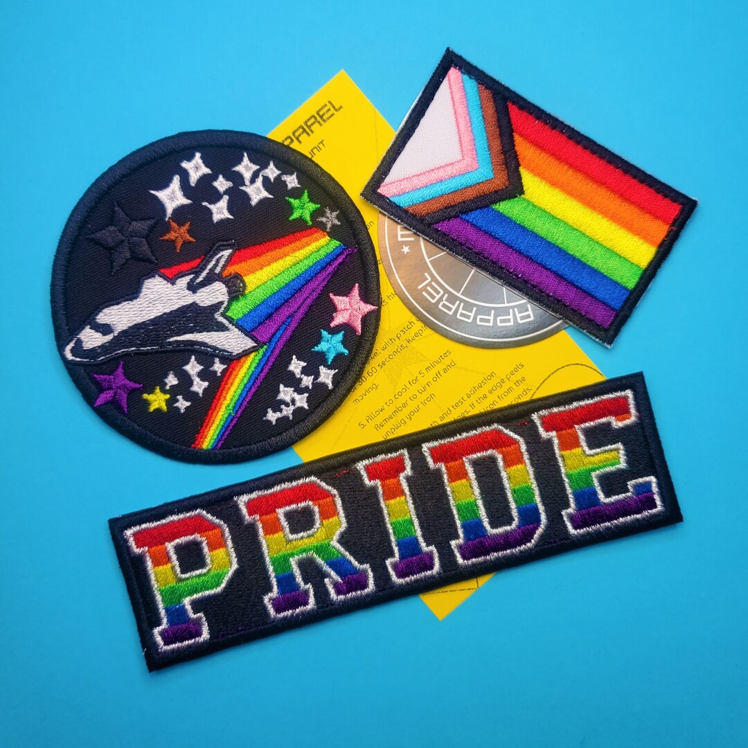 3-pack Pride Embroidered Patches - Flag, Lettering, and Space-themed ...