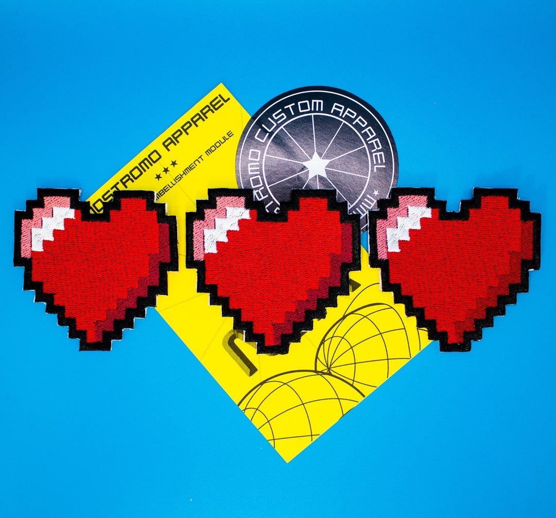 3X Pixel Heart Embroidered Patches Emblem Retro Video Game Patch Iron ...