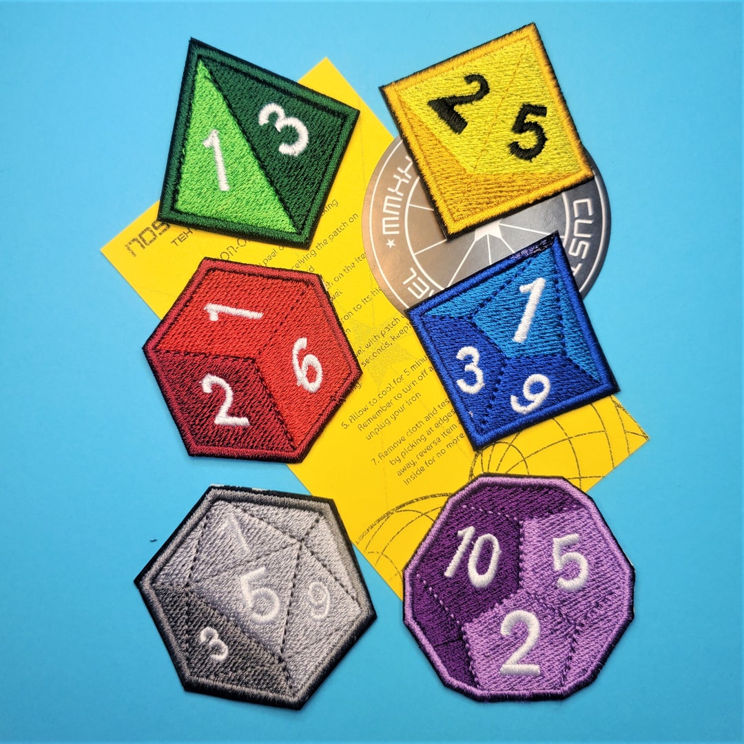 6-pack Dungeons and Dragons DND Embroidered Iron on or Velcro Patches Sided Dice Random Color ...