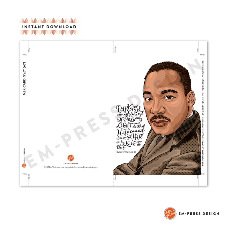Martin Luther King Jr Greeting Card A7- Instant Download - MLK Card ...