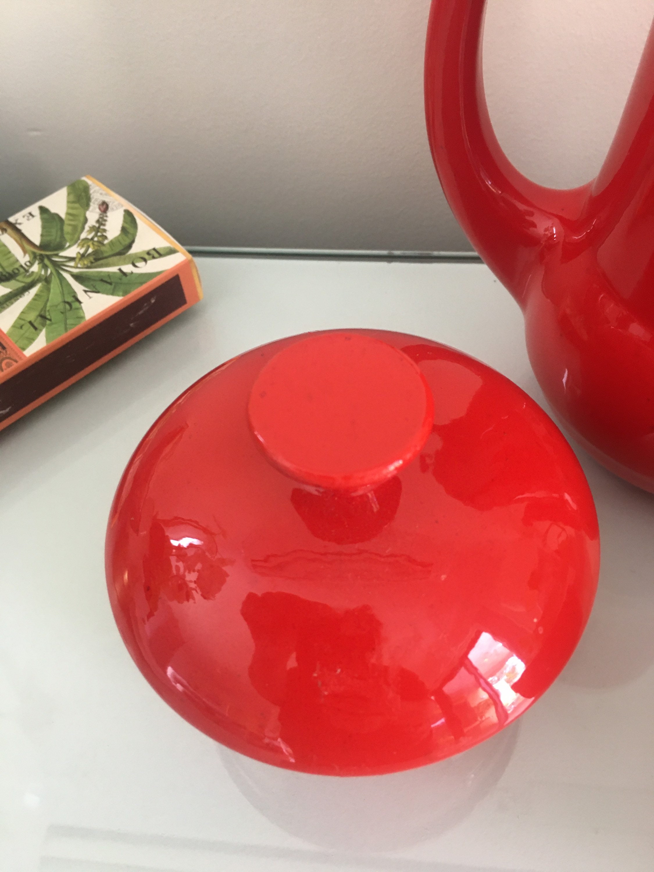 SIC School Italian Ceramics Art POTTERY Vintage Red Coffee Pot Tea Pot ...