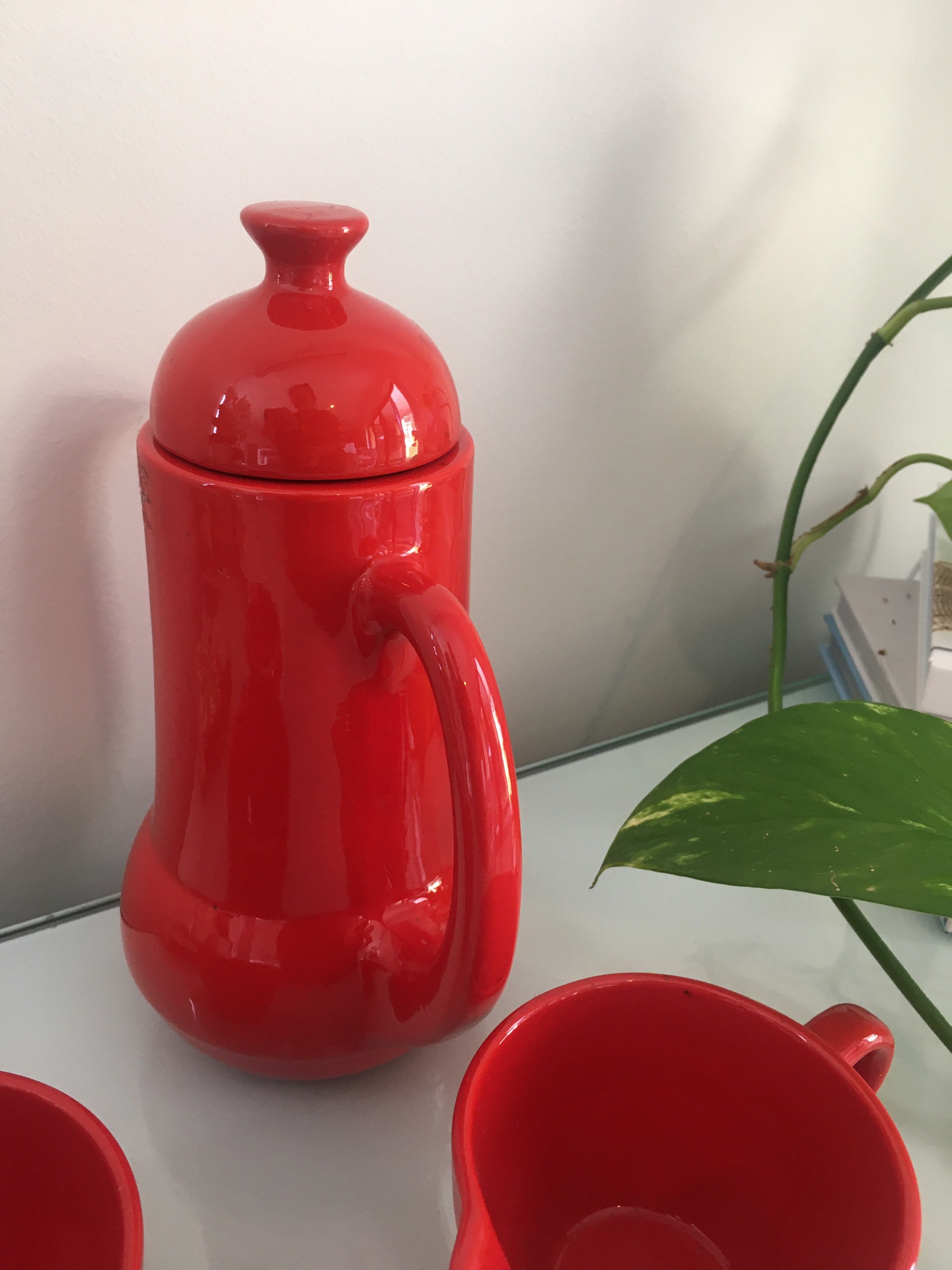 SIC School Italian Ceramics Art POTTERY Vintage Red Coffee Pot Tea Pot ...