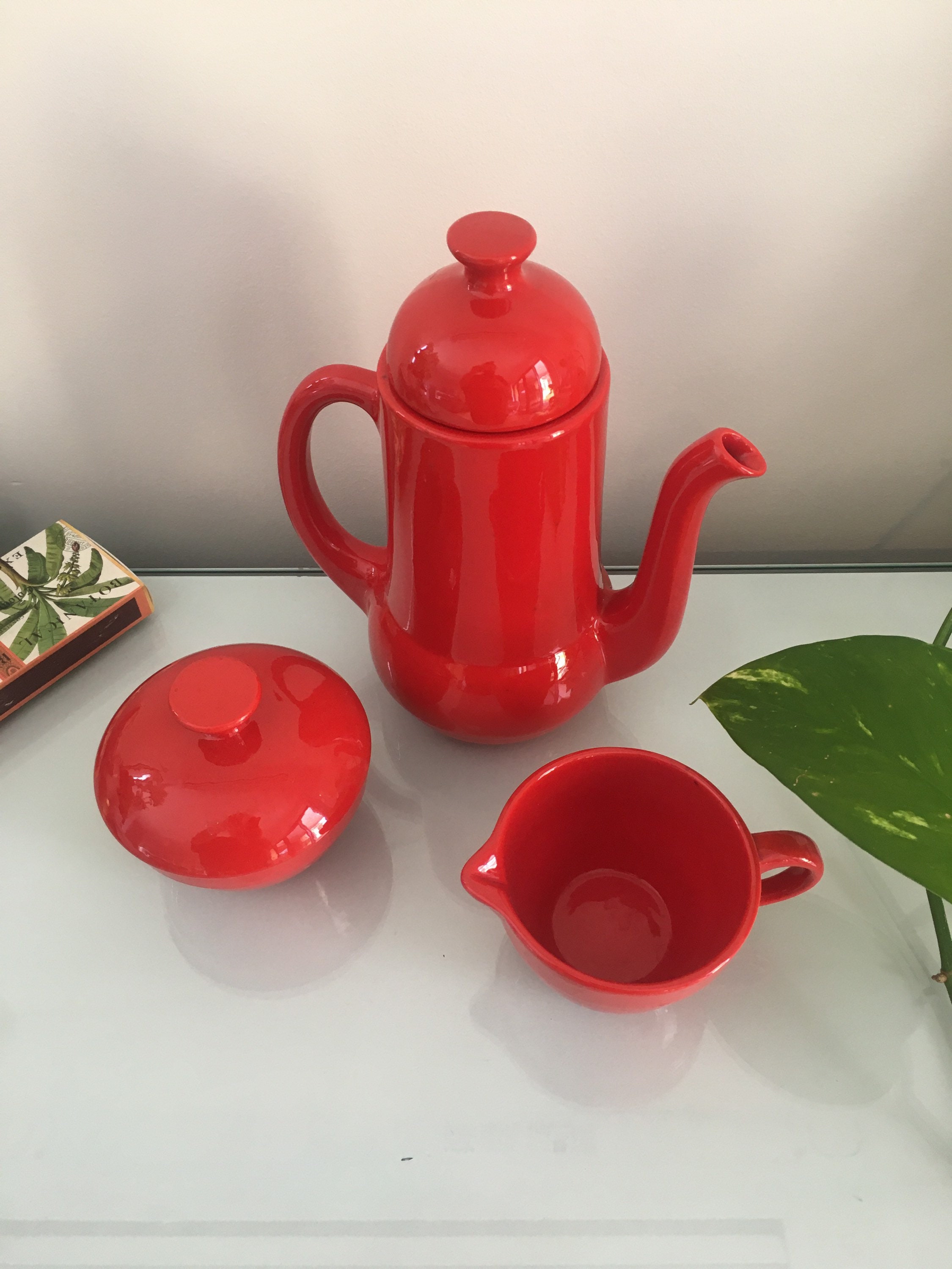 SIC School Italian Ceramics Art POTTERY Vintage Red Coffee Pot Tea Pot ...