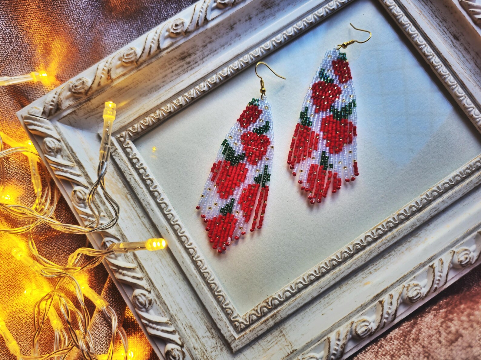Strawberry Beaded Fringe Earrings: Long Seed Bead Earrings - Etsy