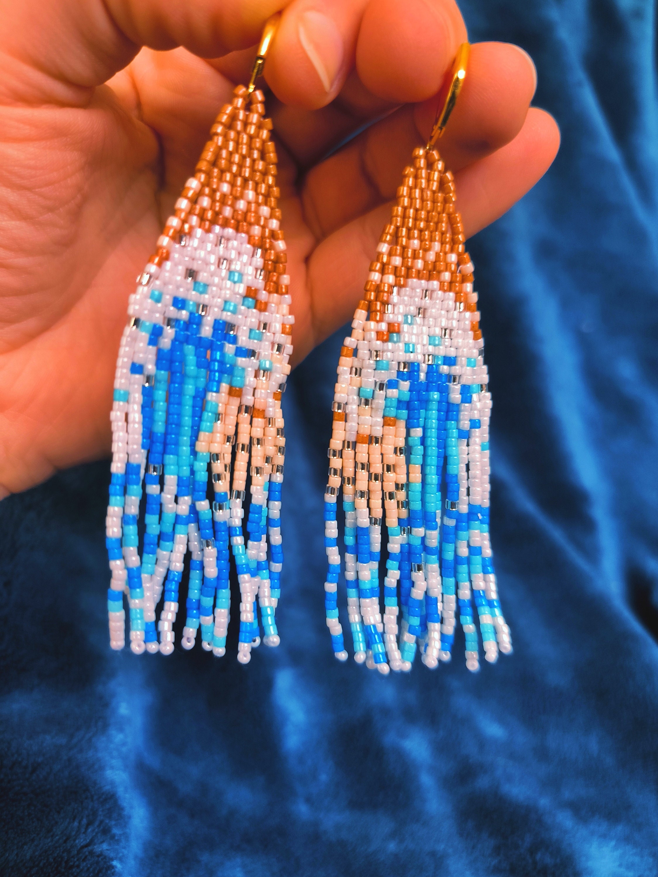 Ocean Waves Beaded Earrings, Bohemian Seed Beads - Etsy