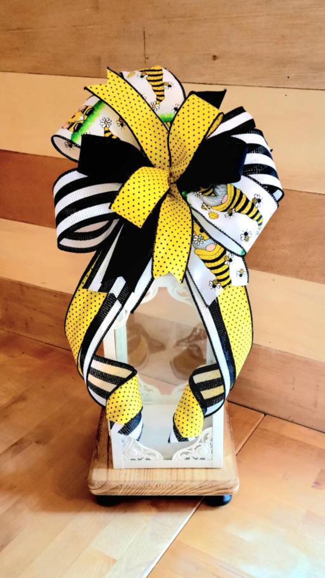 Bee Bow, Bee Decoration, Bow for Lantern, Bow for Wreath. Gnome Bow ...