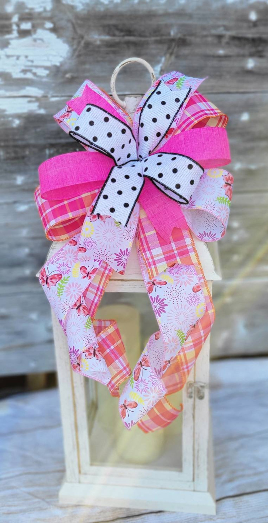 Spring Bow, Butterfly Bow, Pink Bow, Bow for Lantern, Bow for Wreath ...