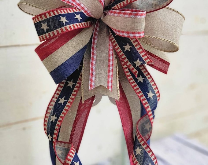 Americana Decor, Patriotic Decor, Americana Bow, Rustic Bow, Bow for ...