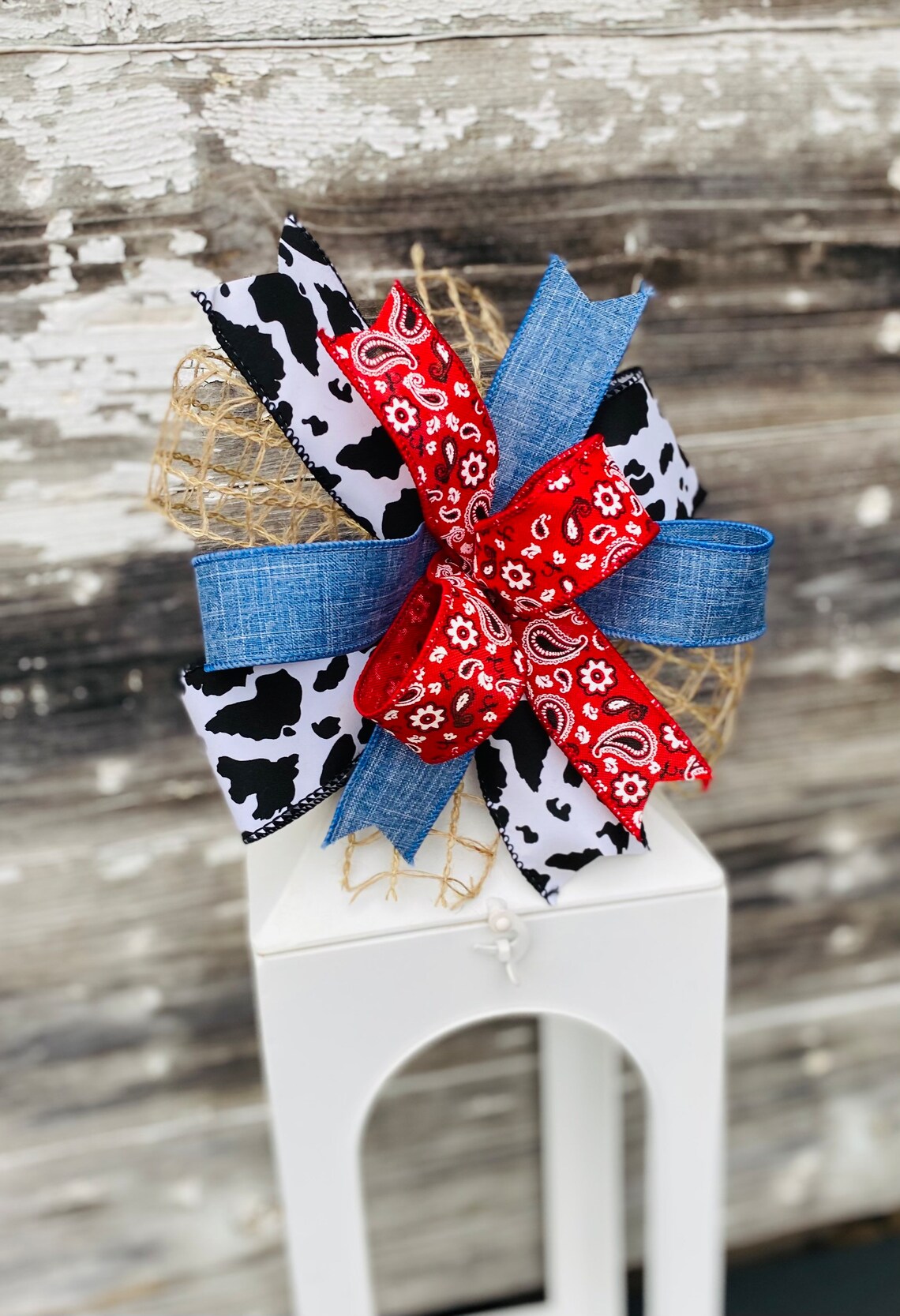 Country Decor, Country Bow, Rustic Bow, Farmhouse Bow, Bow for Lantern ...