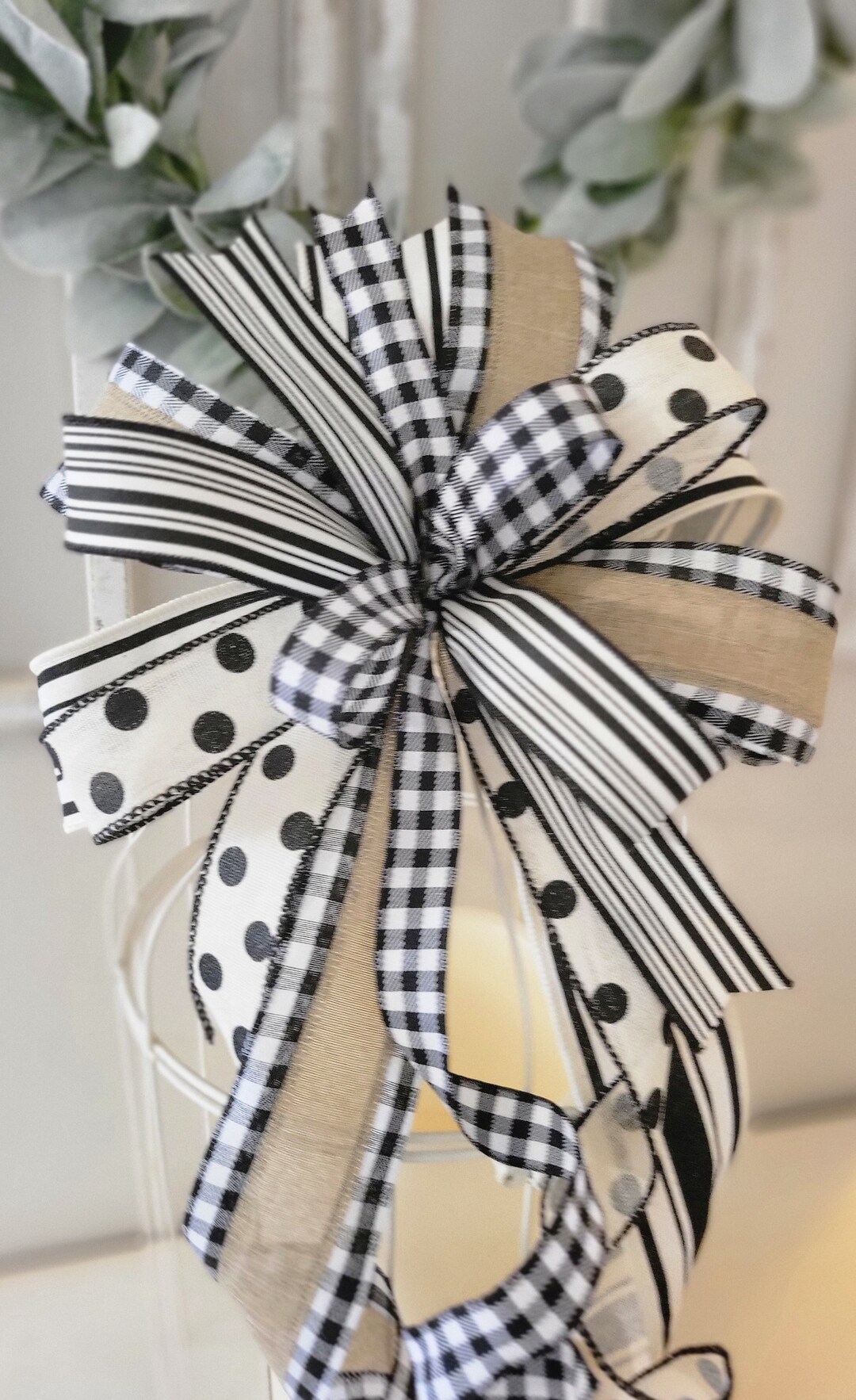 Farmhouse Bow, Bow for Lantern, Bow for Wreath, Buffalo Plaid Bow ...